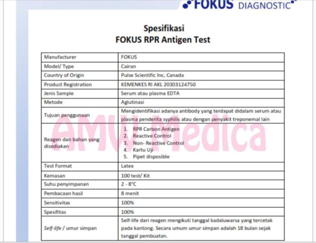 Promo Fokus Diagnostic Rpr Antigen Test Fdi ( Include Control ) Isi 100 ...