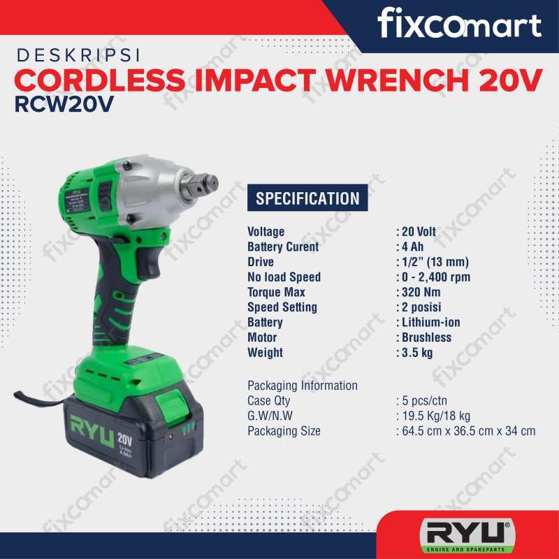 Promo RYU Cordless Impact wrench 20V Diskon 34% di Seller Fixcomart.com ...