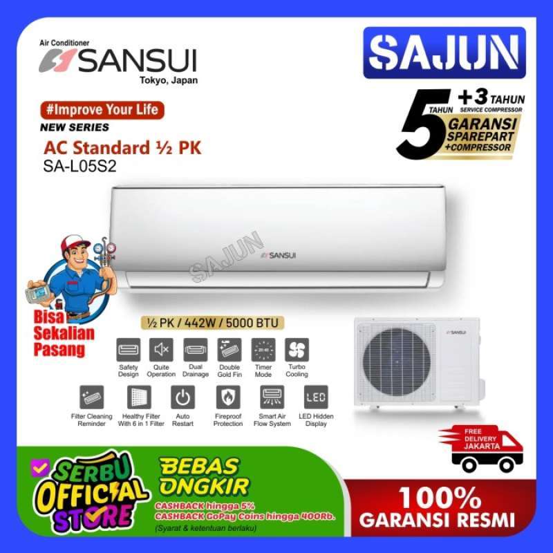 Promo Sansui Japan Ac Split 0.5 Pk Standard R32 1/2 Pk Sa-L05S2 Diskon ...
