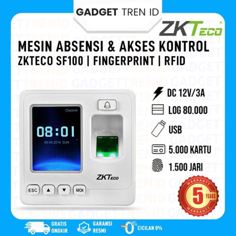 Promo ZKTeco SF100 Mesin Absensi Fingerprint Dan Akses Kontrol Kartu - Multicolor Non RFID ...