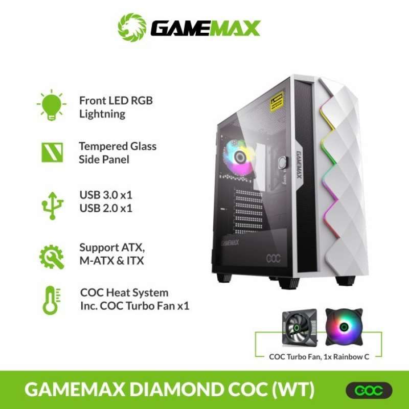 Jual Gamemax Diamond White COC PC Case with COC Turbo Fan di Seller CS ...