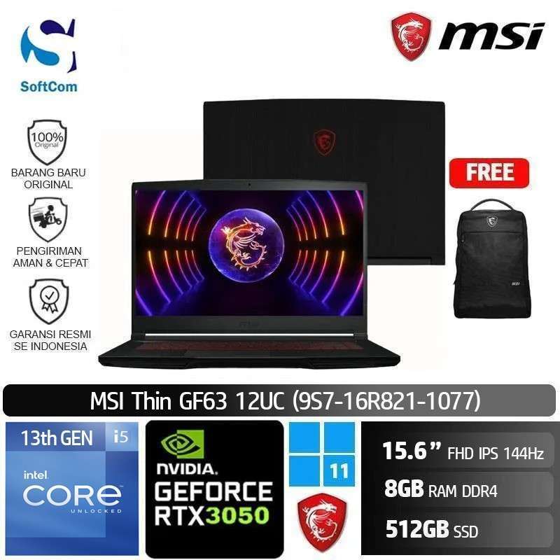 Jual Msi Thin Gf63 12uc 1077 Laptop Gaming [core I5 12450h/8gb/512gb ...