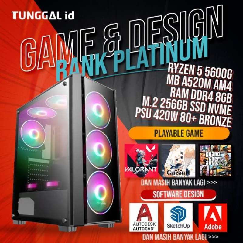 Promo PC Rakitan RYZEN 5 5600G A520M 8GB RAM 256GB NVMe GAMING & DESIGN ...