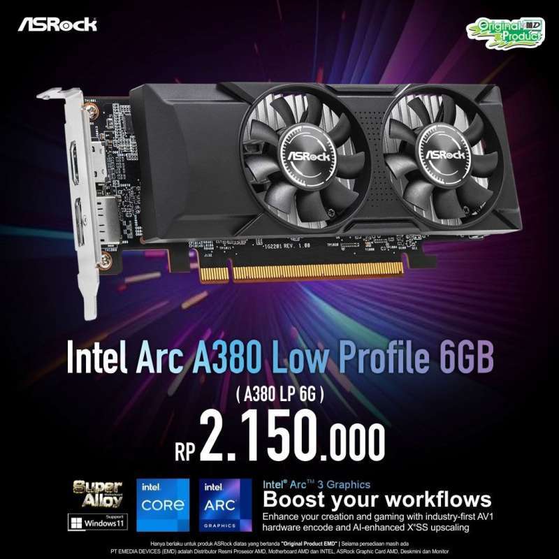 Promo ASROCK INTEL ARC A380 Low Profile 6GB GDDR6 Diskon 3% di Seller EMEDIA Official Store ...