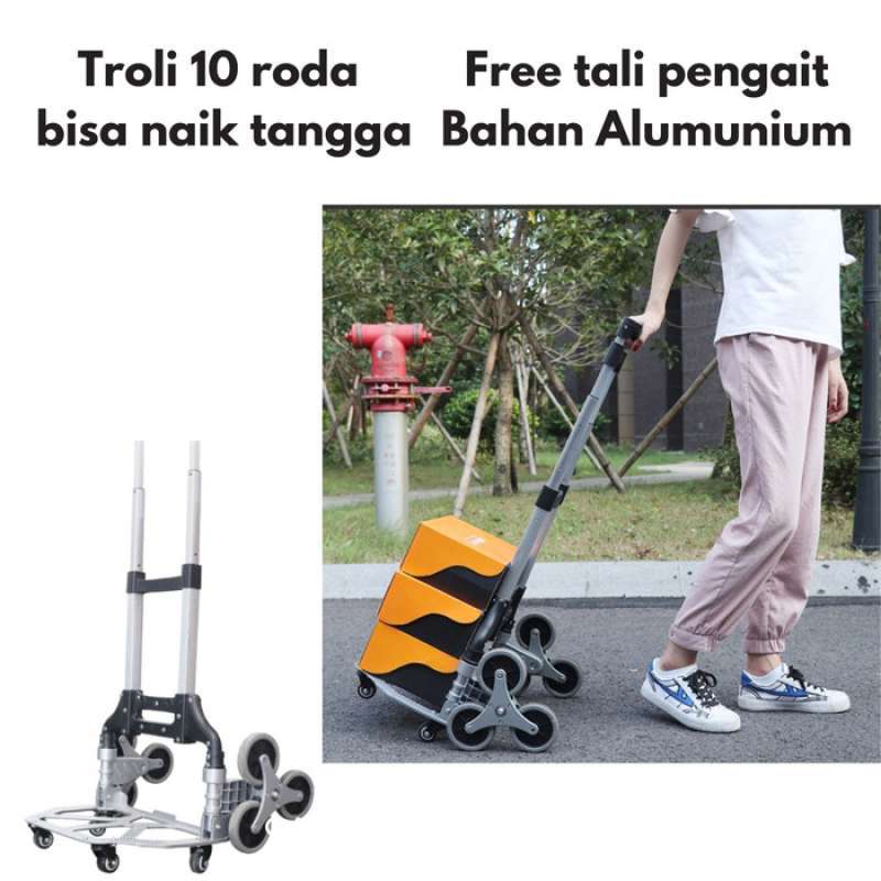 Promo TROLI 10 RODA BISA NAIK TANGGA | RODA 10 LIPAT ALUMUNIUM KUAT ...