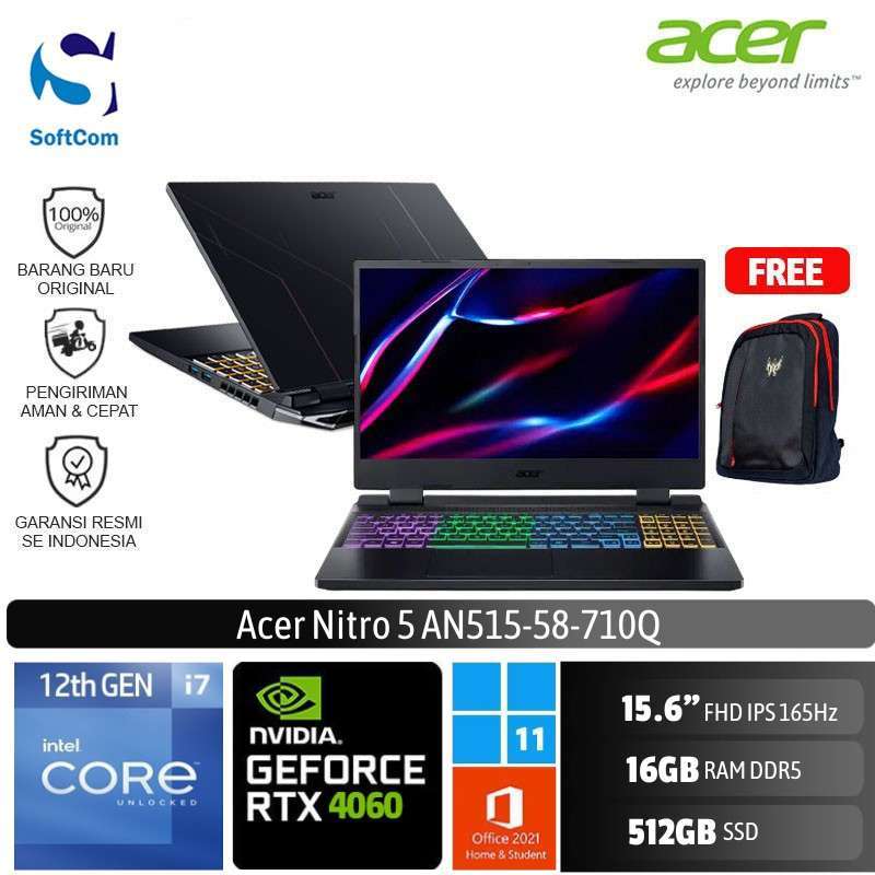 Promo Acer Nitro 5 An515 58 710q Laptop Gaming[core I7 12650h/16gb ...