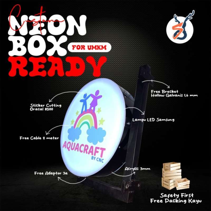Promo Neon box custom 40 cm dua sisi free breket besi tembok Diskon 23% ...