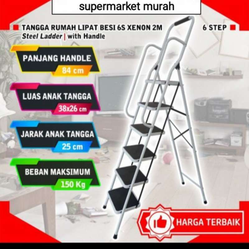 Promo tangga lipat besi 6 step ladder holder tangga rumah Diskon 23% di ...