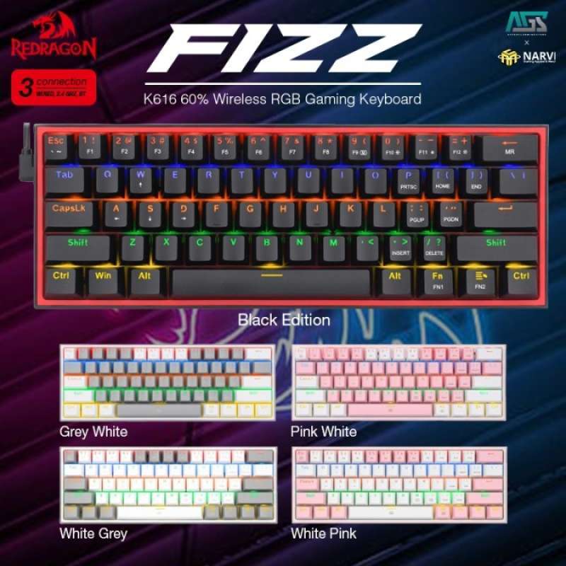 Promo Redragon K616 Fizz Pro 60% Hotswap Wireless Mechanical Gaming ...