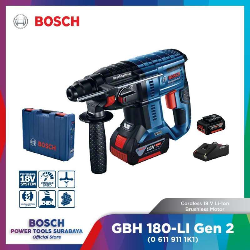 Jual Mesin Bor Beton Bosch Gbh 180-li Gen 2 Brushless Rotary Hammer Di ...