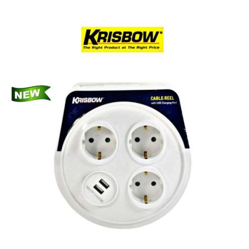 Jual Colokan listrik 3 lubang dengan usb / kabel roll krisbow / stop ...