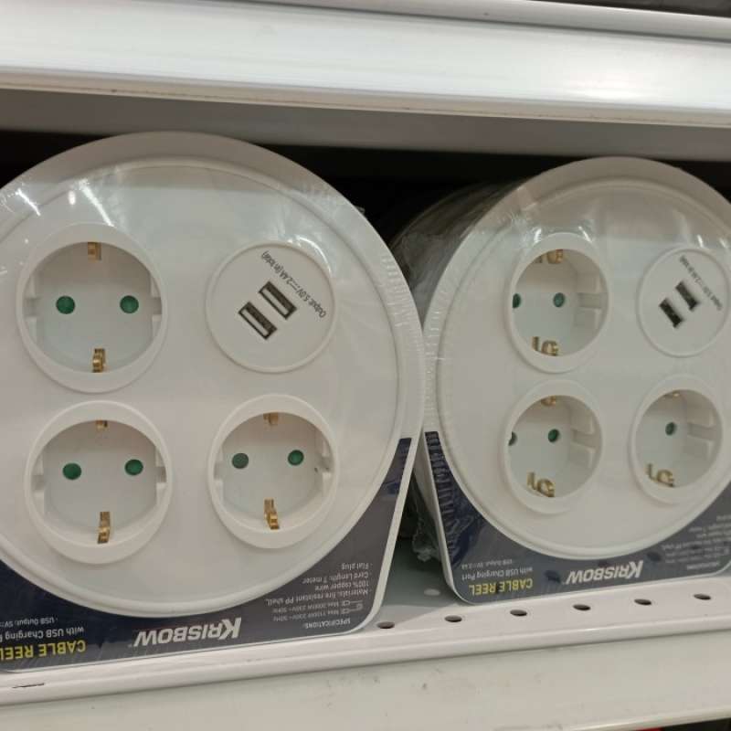 Jual Colokan listrik 3 lubang dengan usb / kabel roll krisbow / stop ...