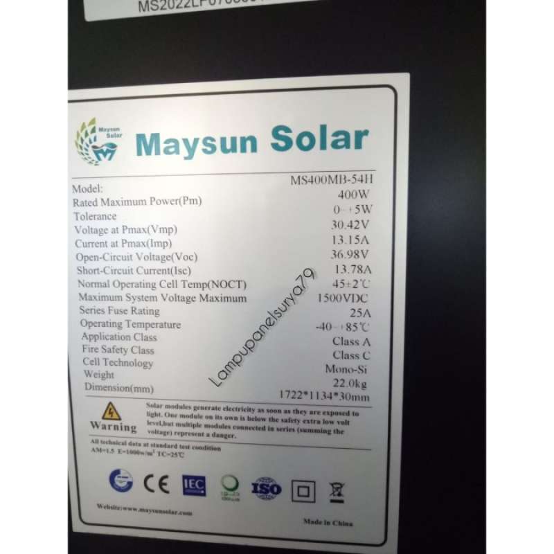 Promo Solar Panel Surya Solarcell Pv Maysun 400wp Mono Full Black ...
