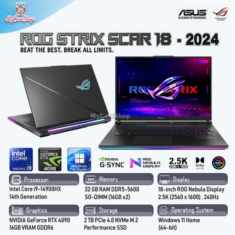 Jual Asus Rog Strix Scar 18 G834jyr I9-14900hx 32gb 2tb Rtx 4090 16gb ...