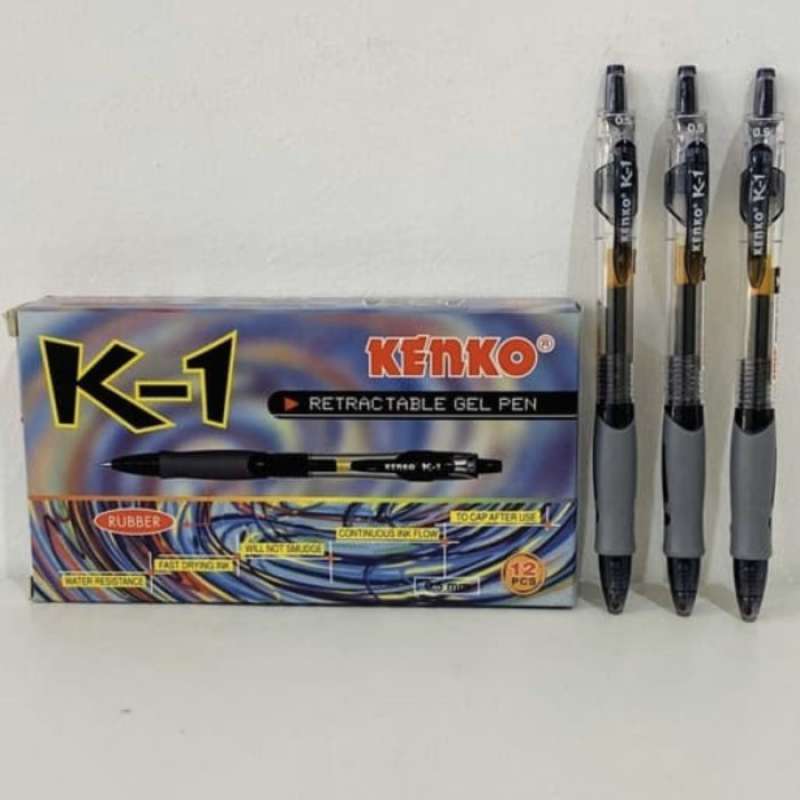 Jual pulpen kenko k-1 retrac table gel pen 0,5 mm hitam / 1 box isi 12 pcs di Seller okebeli ...