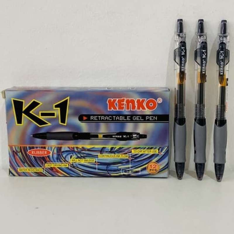 Jual pulpen kenko k-1 retrac table gel pen 0,5 mm hitam / 1 box isi 12 ...