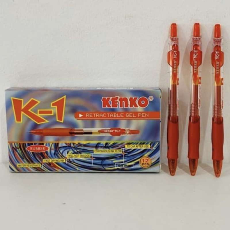 Jual pulpen kenko k-1 retrac table gel pen 0,5 mm hitam / 1 box isi 12 pcs - Merah di Seller ...