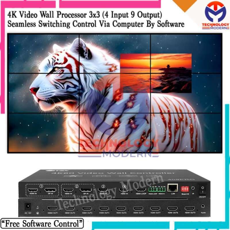 Jual 4K Video Wall Controller 3X3 Multiviewer (5 Input 9 Output) Suport ...