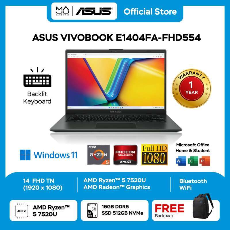 Jual Laptop Asus Vivobook Go 14 E1404FA-FHD554 /Ryzen 5-7520U/8GB/512GB ...