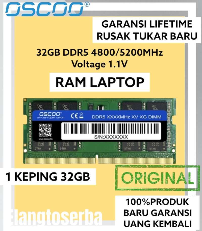 Jual MEMORY SODIM RAM LAPTOP OSCOO DDR5 32GB 4800MHz/5200 ORI GAMING RAM NB DDR5 1 KEPING di ...