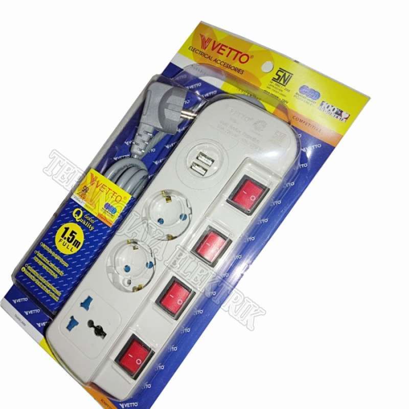 Promo Stop Kontak/Colokan Listrik 1.5m 3Lbg+2 Slot USB Switch Msg2 ...