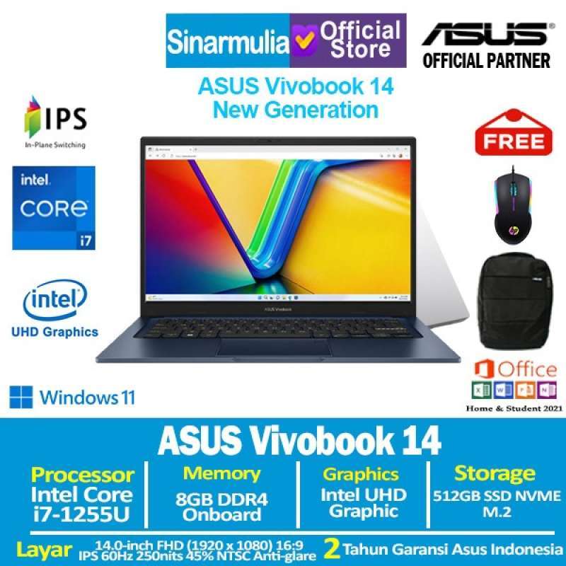 Jual ASUS Vivobook 14 A1404ZA i7-1255U 512GB SSD 8GB FHD IPS Win11+OHS ...
