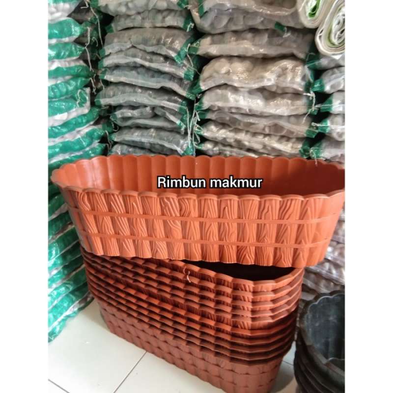 Promo pot tanaman persegi panjang 70 motif kayu-coklat only Diskon 33% ...