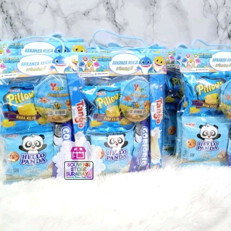Jual paket snack serba biru || Bingkisan ulang tahun || Goodiebag snack ...