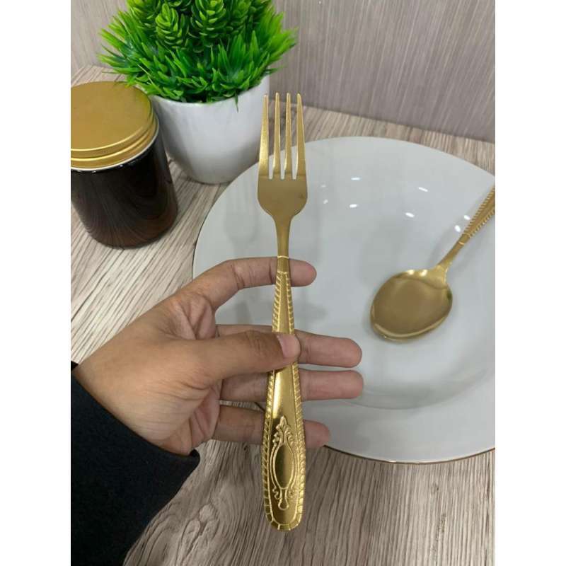 Jual Sendok & Garpu Makan Gold Full Isi 6 Stainless Steels Anti Karat ...