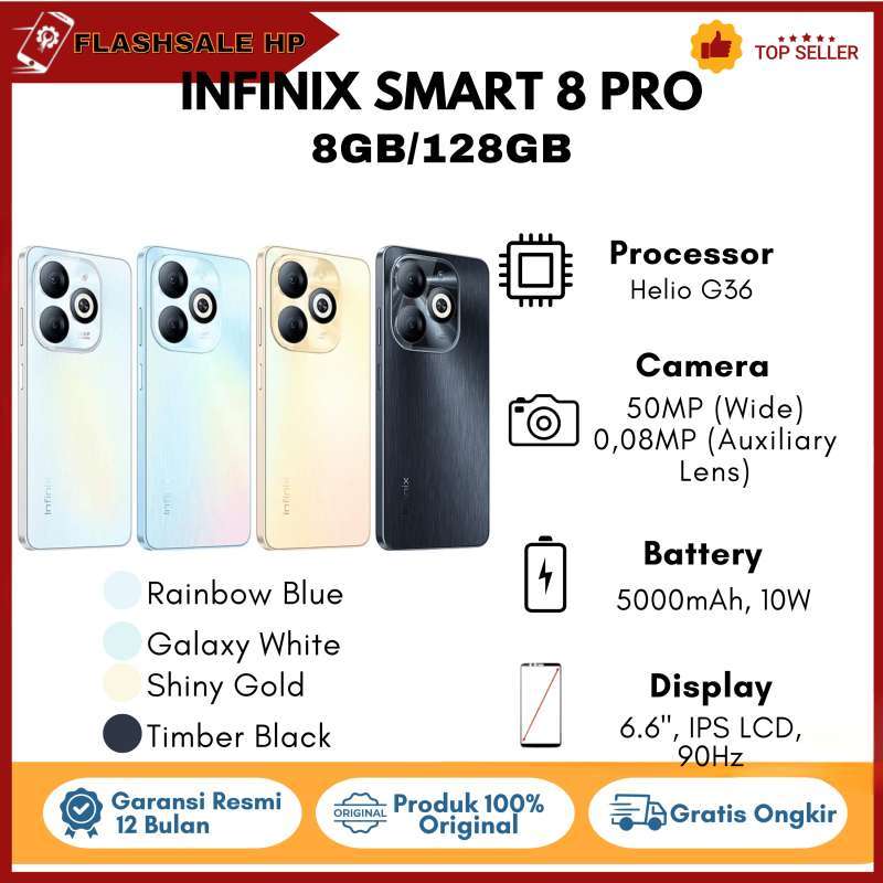 Promo INFINIX SMART 8 PRO RAM 8/128 GB BERGARANSI RESMI NASIONAL - Galaxy White Diskon 13% di ...