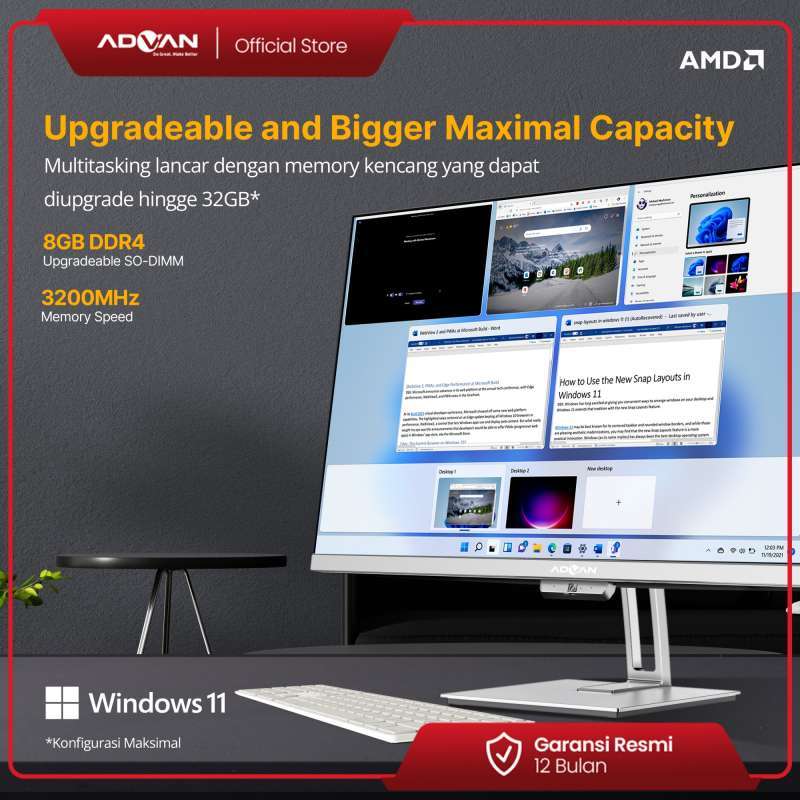 Promo Advan komputer All In One PC AIO OnePC AMD RYZEN 5 5500U 8+512GB ...