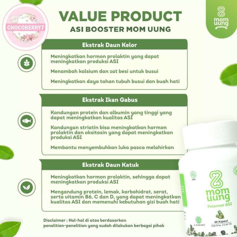 Promo ASI Booster Mom Uung Pelancar ASI daun kelor 60 kapsul ...