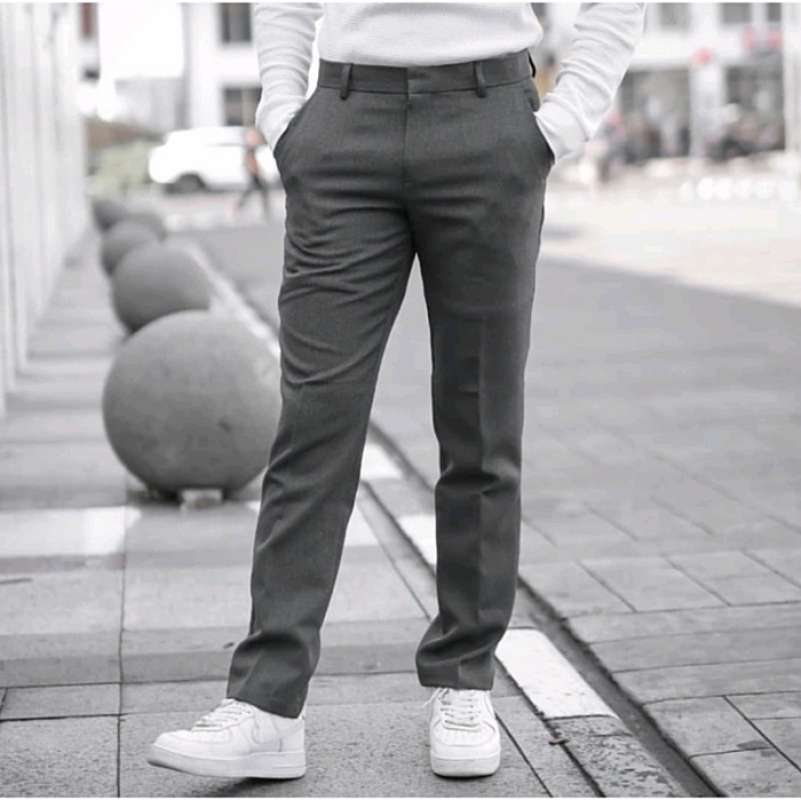 Promo Celana Formal Kantor Kerja Bahan Pria Slim Fit Hitam Panjang Woll - Abu tua, 27 atau 28 ...