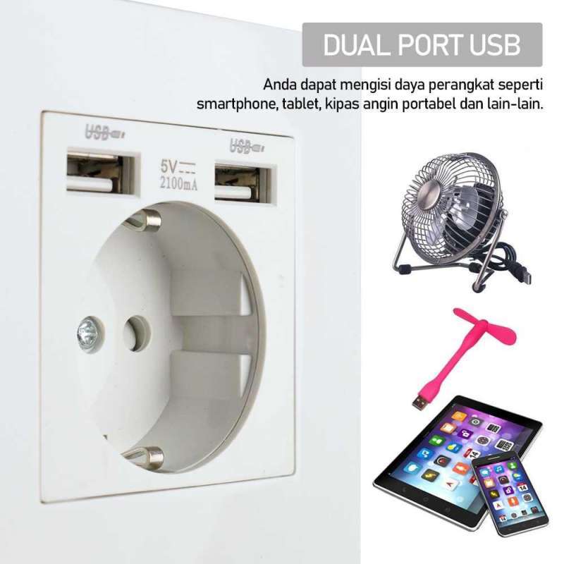 Jual Stop Kontak EU Colokan Listrik Dinding dan 2 Port USB 2100 mA ...