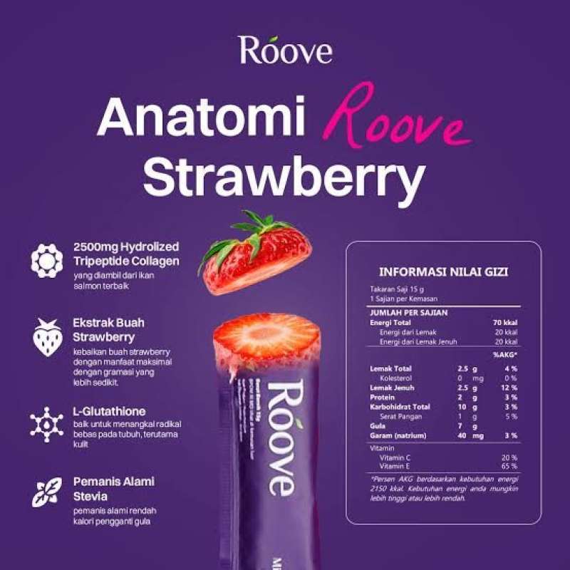 Jual ROOVE Collagen Drink Strawberry 10 20 Sachet Rovee kolagen colagen ...