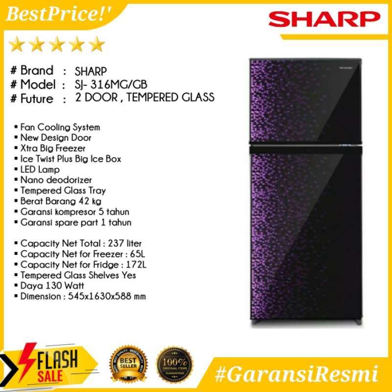 Promo Kulkas 2 Pintu Sharp Sj-316Mg Sj 316Mg Low 130 Watt Tempered ...
