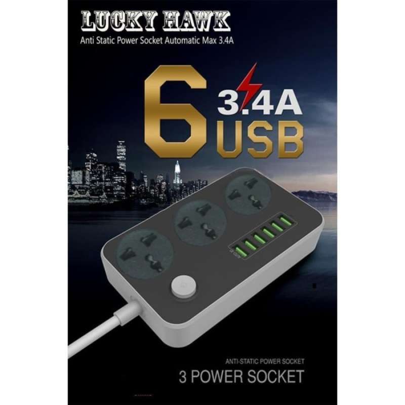 Promo Stop Kontak USB Colokan Listrik LUCKY HAWK6 Usb Port Diskon 23% ...