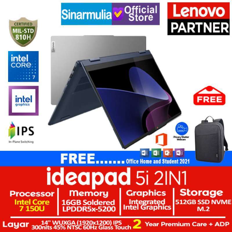 Promo Lenovo Ideapad 5i 2IN1 Intel 7 150U 512GB SSD 16GB IPS Touch ...