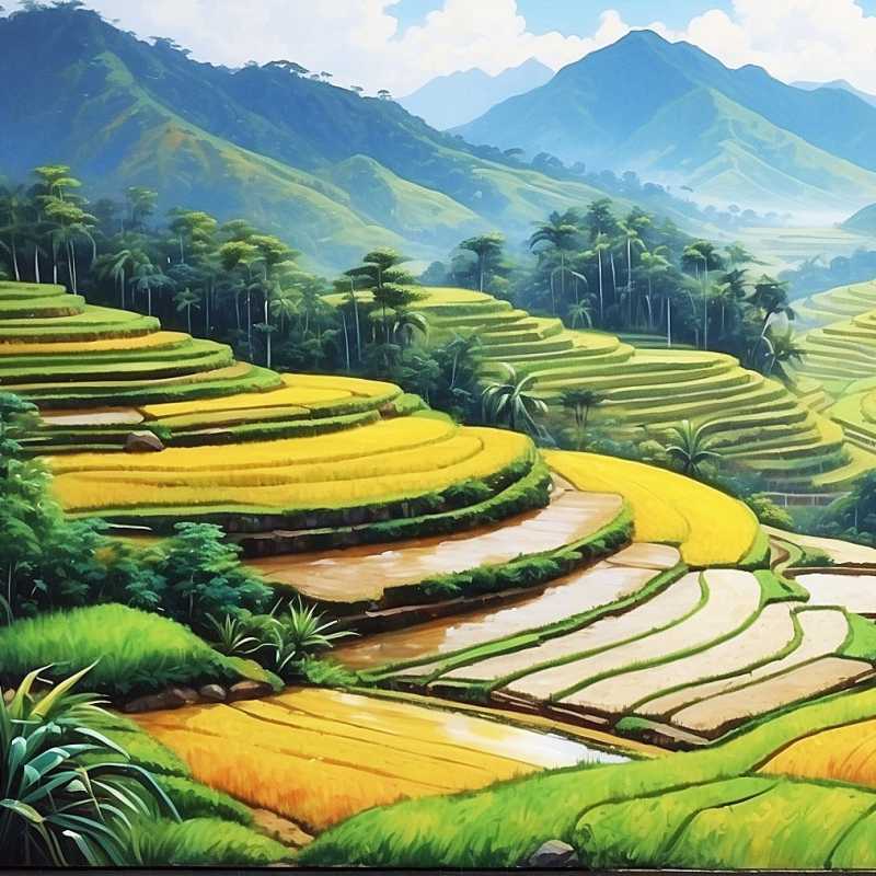 Promo Lukisan Pemandangan Sawah Dengan Desain Terasering Yang Indah ...