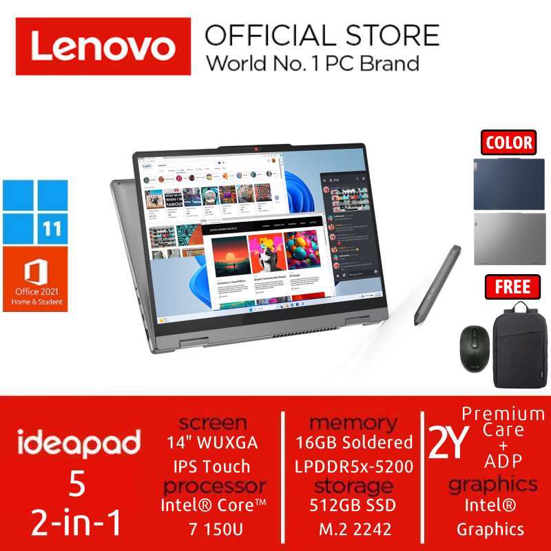 Promo Lenovo Ip5 2 In 1 0bid 0cid [core 7 150u/16gb/512gb Ssd/14 Wuxga Touch/win 11 Home + Ohs ...