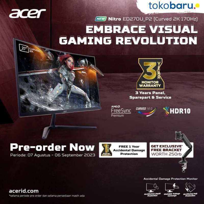 Jual Monitor Acer Curved 27 Inch Acer Nitro Ed270u_p2 | Curved 2k 170hz ...