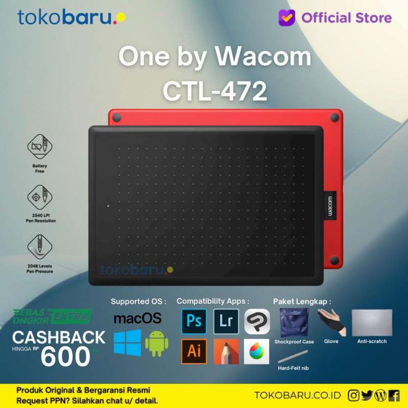 Promo Wacom One By Wacom Redwood Small Ctl-472 Full Bonus - Paket ...