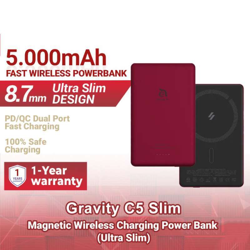 Promo Power Bank Gravity C5 - Super Slim Magnetic Wireless Charging ...