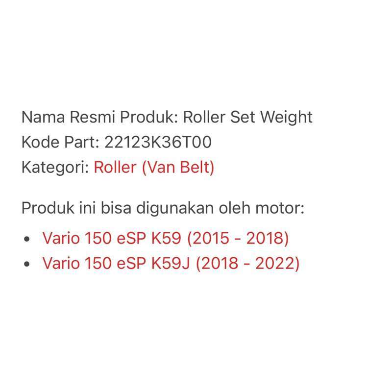 Jual Roller Weight Set Vario150 Esp 2015-2022 22123-k36-t00 Honda Ahm ...