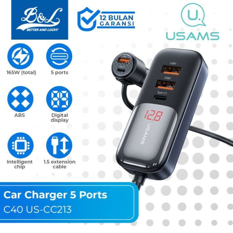 Promo Usams C40 Charger Mobil 5 Ports 165w 2c+3u Digital Display Fast ...