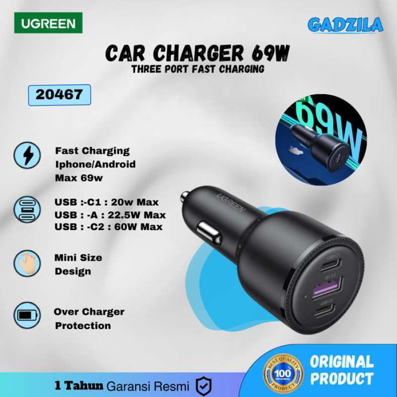 Jual Ugreen Adaptor Car Charger Mobil 3 Port Usb Output Fast Charging ...