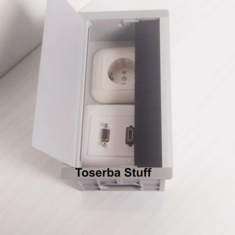 Promo Stop Kontak Meja Meeting Cable Box Silver Hairline Tiga Outlet ...