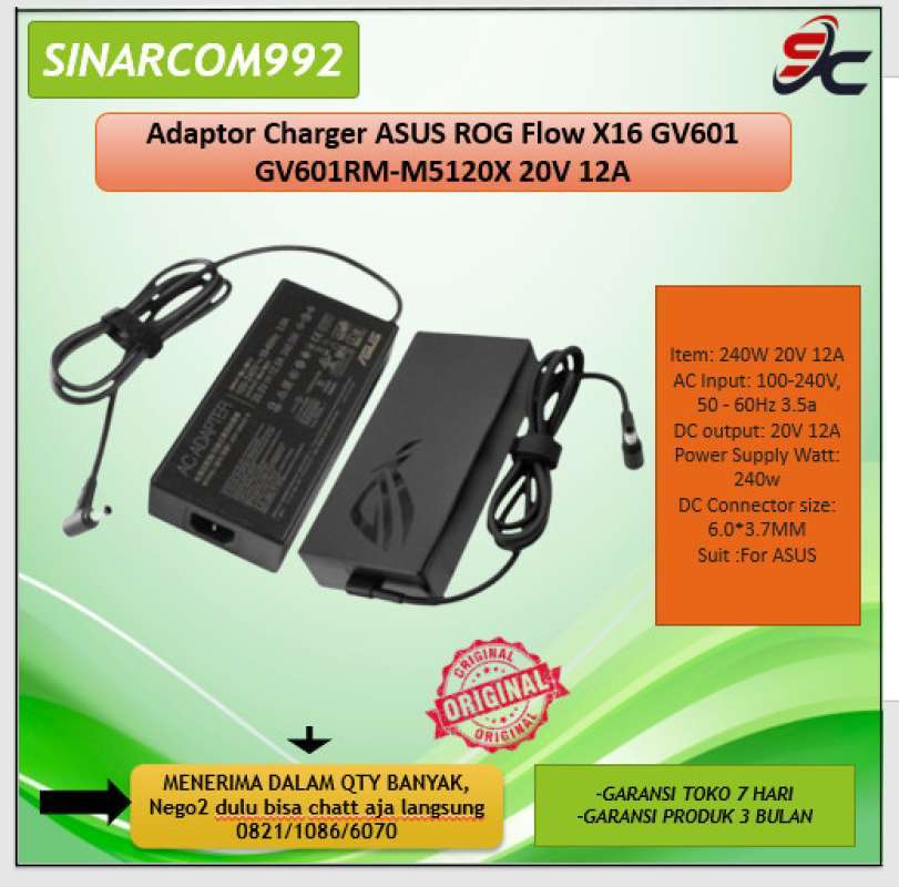 Promo Adaptor Charger Asus Rog Flow X16 Gv601 Gv601rm-m5120x 20v 12a ...