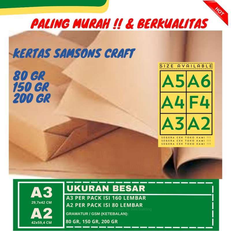 Jual Kertas Craft/kertas Samsons/kertas Liner Ukuran 80 Gr 150 Gr 200 Gr A3& A2 Perpack Isi 80 ...