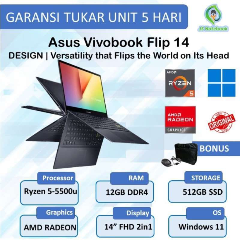 Promo Asus Vivobook Flip 14 2in1 Ryzen 5 8gb 256gb/512gb Ssd 14fhd W10 Tm420 Diskon 33% Di ...